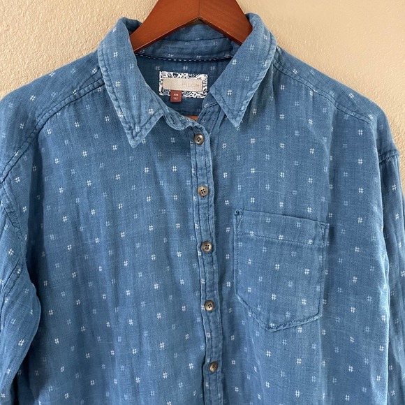 Anthropologie | Tops | Anthropologie Pilcro Chambray Block Print Button Down Shirt | Poshmark